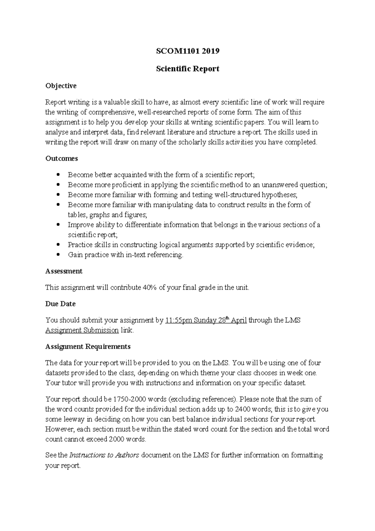 2. Assign 2 Scientific Report 2019 - SCOM1101 2019 Scientific Report ...