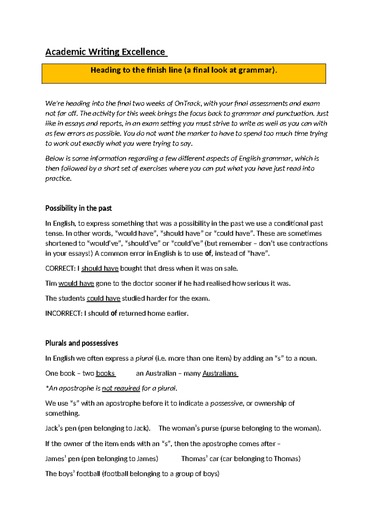 AWE activity - Heading to the finish line (a final look at grammar ...