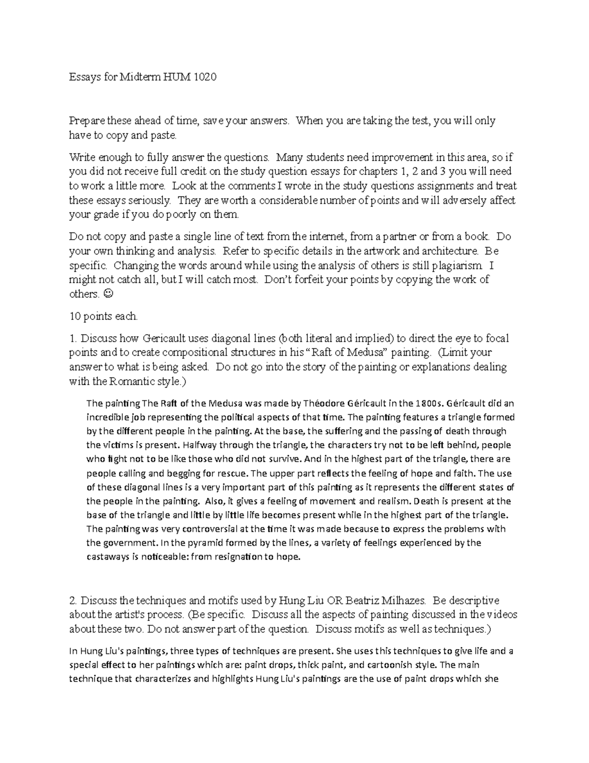 Essays for Midterm HUM 1020 - Essays for Midterm HUM 1020 Prepare these ...