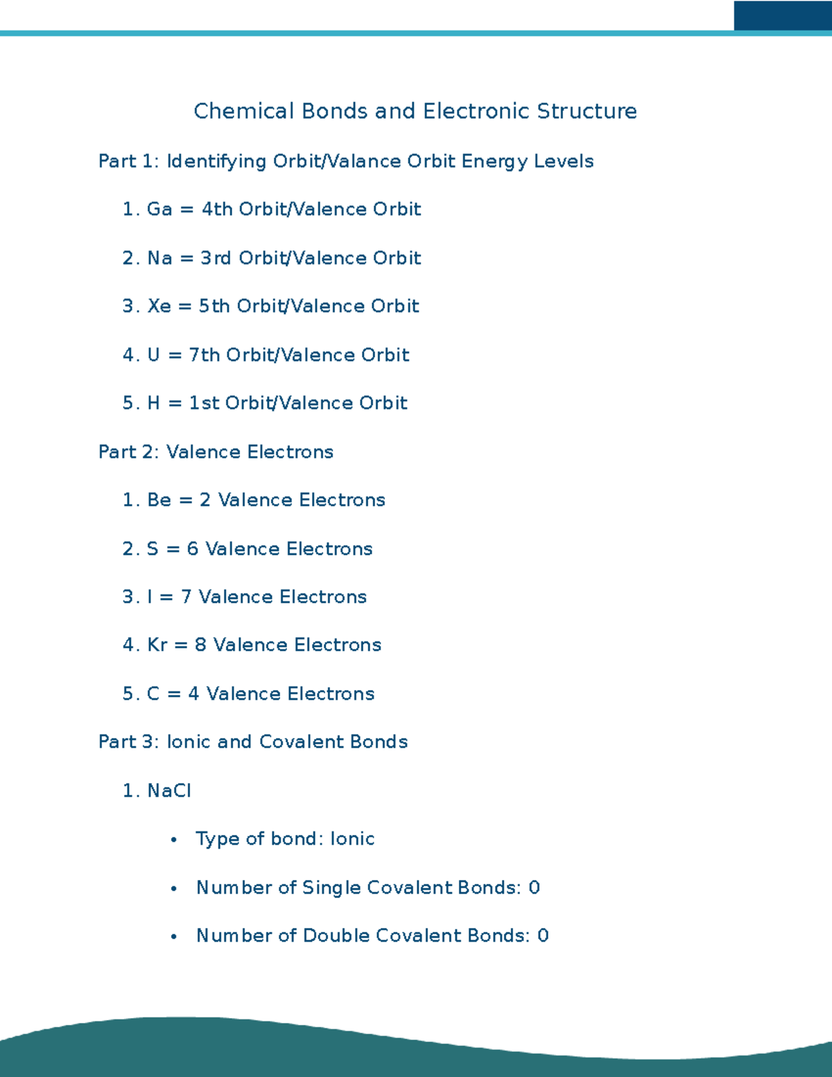 Chemical Bonds and Electronic Structure - Ga = 4th Orbit/Valence Orbit ...