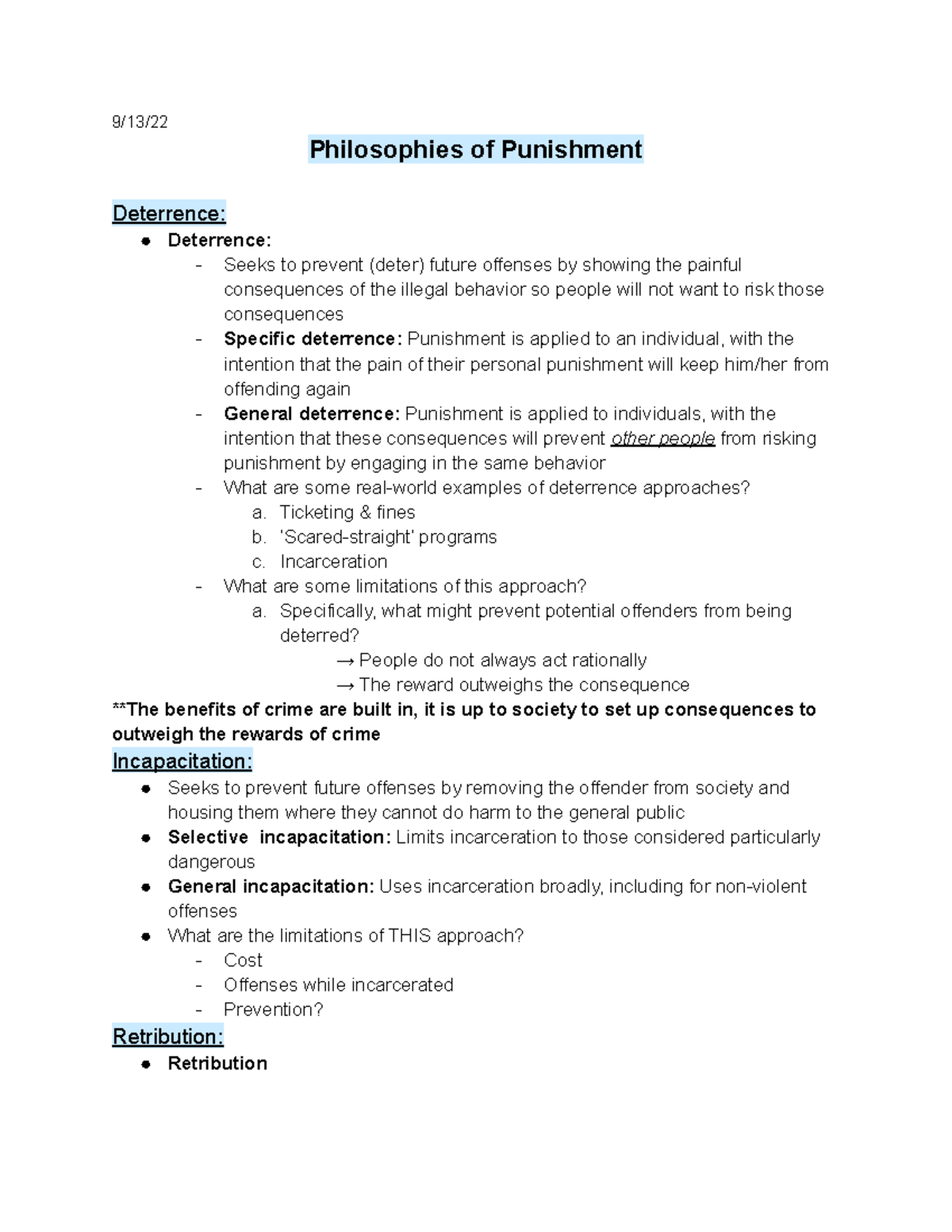 CMRJ 254 Philosophies of Punishment - 9/13/ Philosophies of Punishment ...