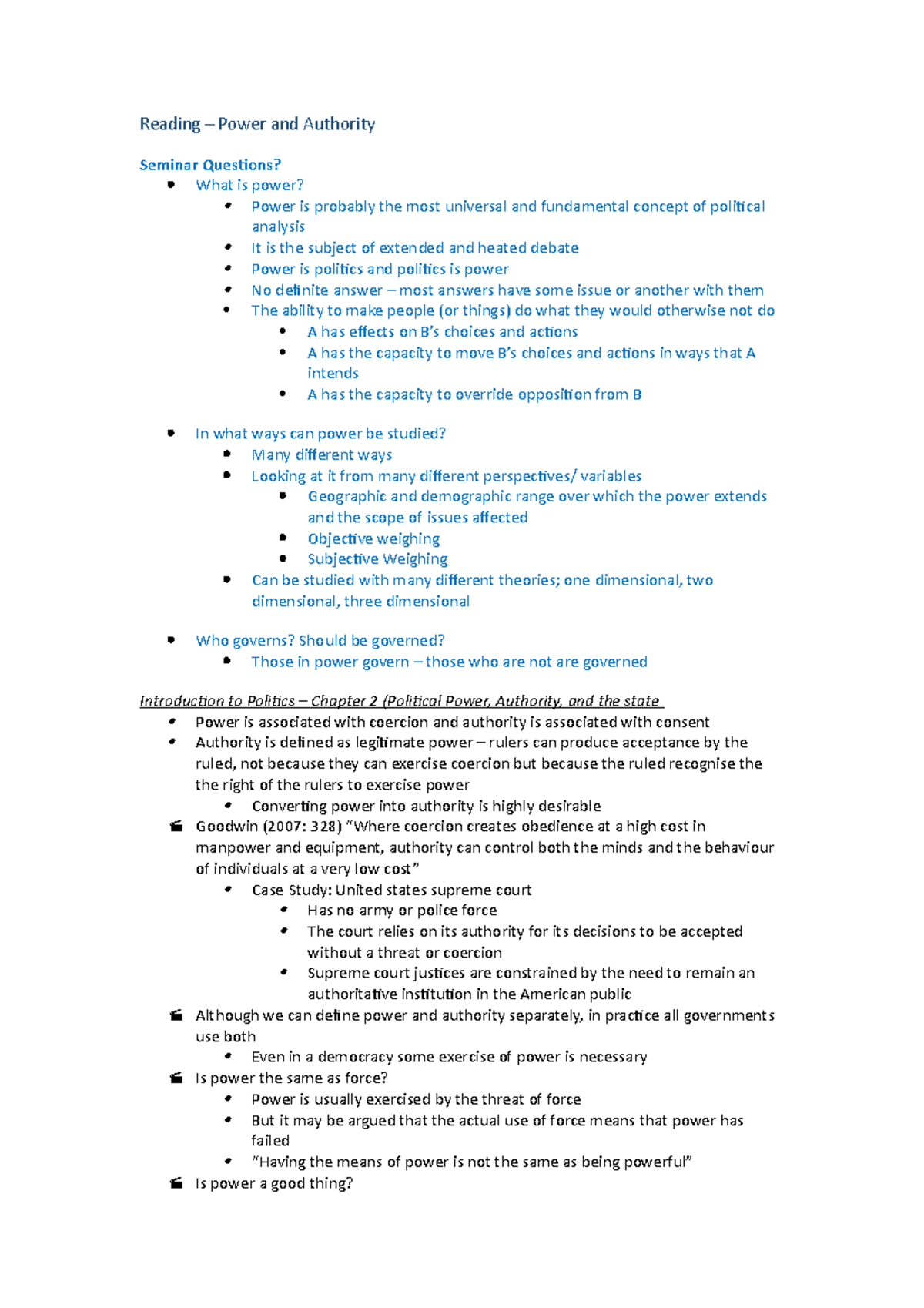 Power and Authority Reading Notes - Reading – Power and Authority ...
