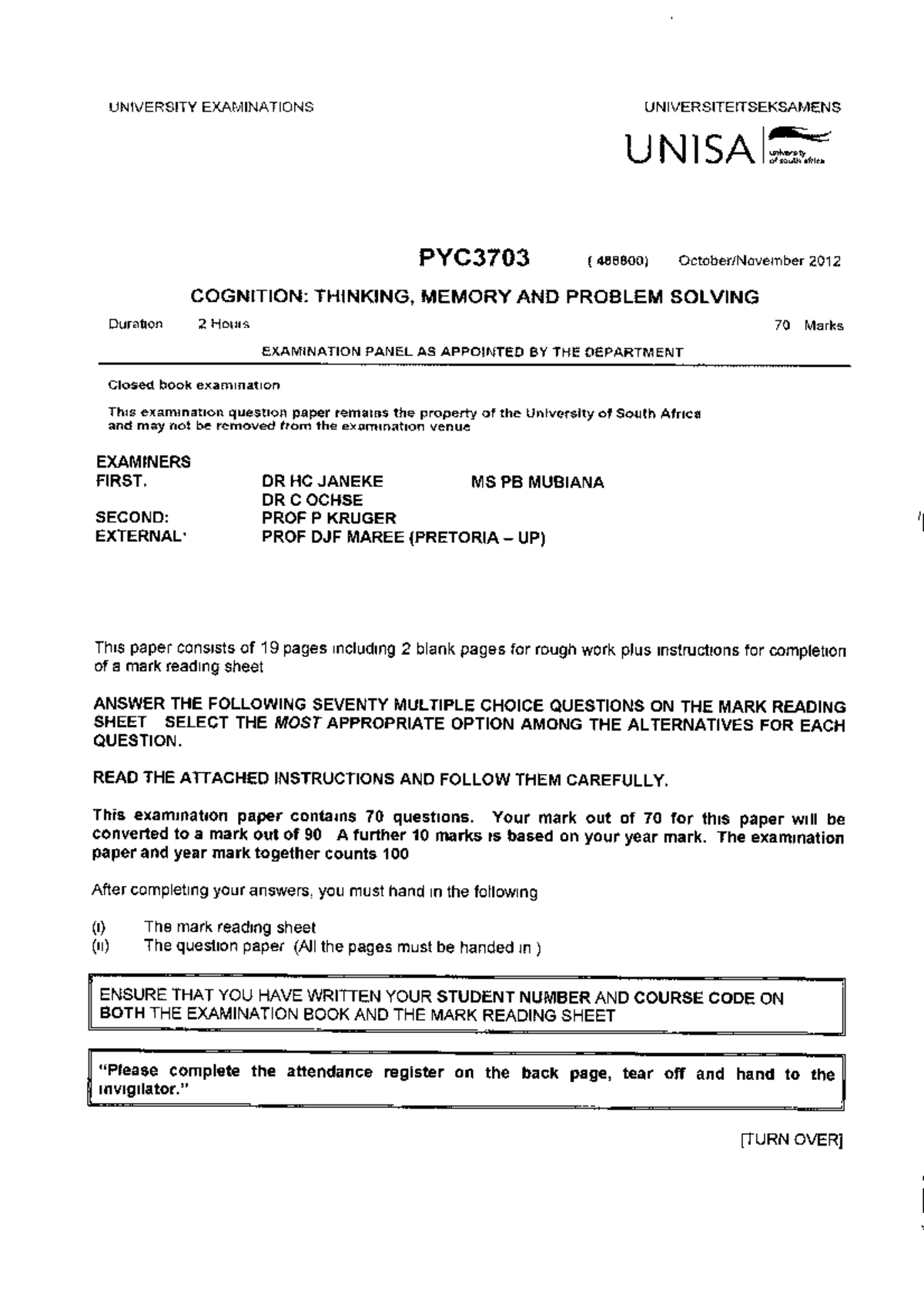 PYC3703 2012 oct nov - Oct/Nov exam - PYC3703 - Studocu