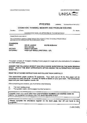 PYC3703 - Unisa - Cognition: Thinking, Memory and Problem Solving - Studocu