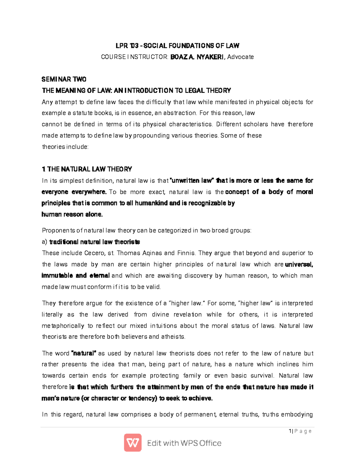 LPR 103 - Seminar Two - first year law notes - LPR 103 - SOCI AL ...