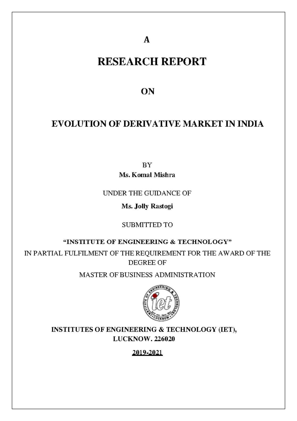 1900520700029 Final Research Report - A ####### RESEARCH REPORT ON ...