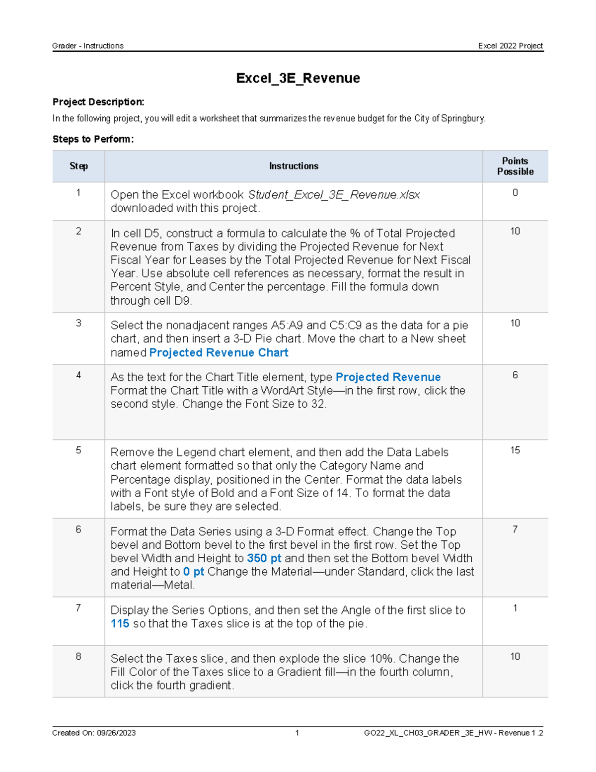 Excel 3E Revenue Instructions - Grader - Instructions Excel 2022 Project Excel_3E_Revenue ...