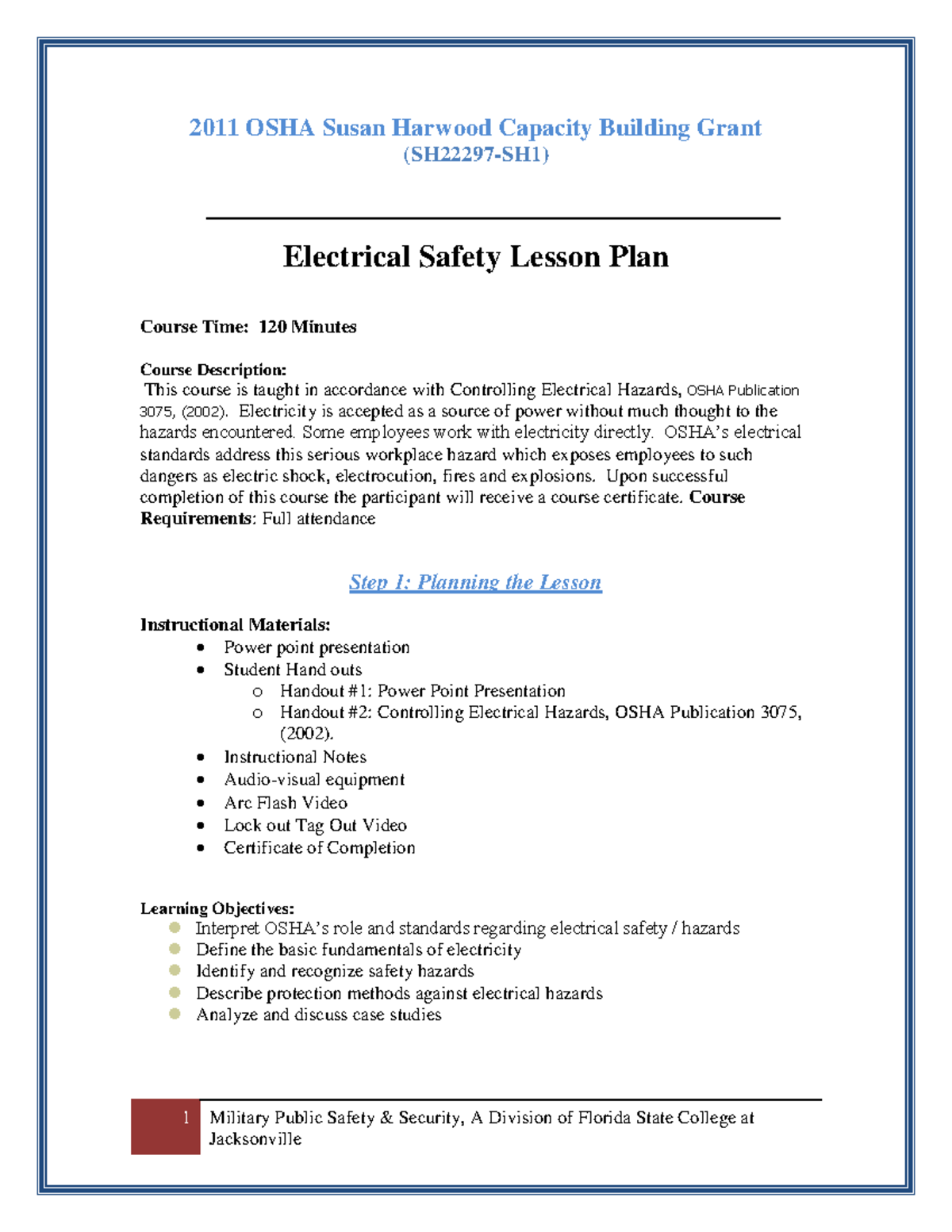 Fy11 sh-22297-11 Electrical Safety Lesson Plan - 1 Military Public ...