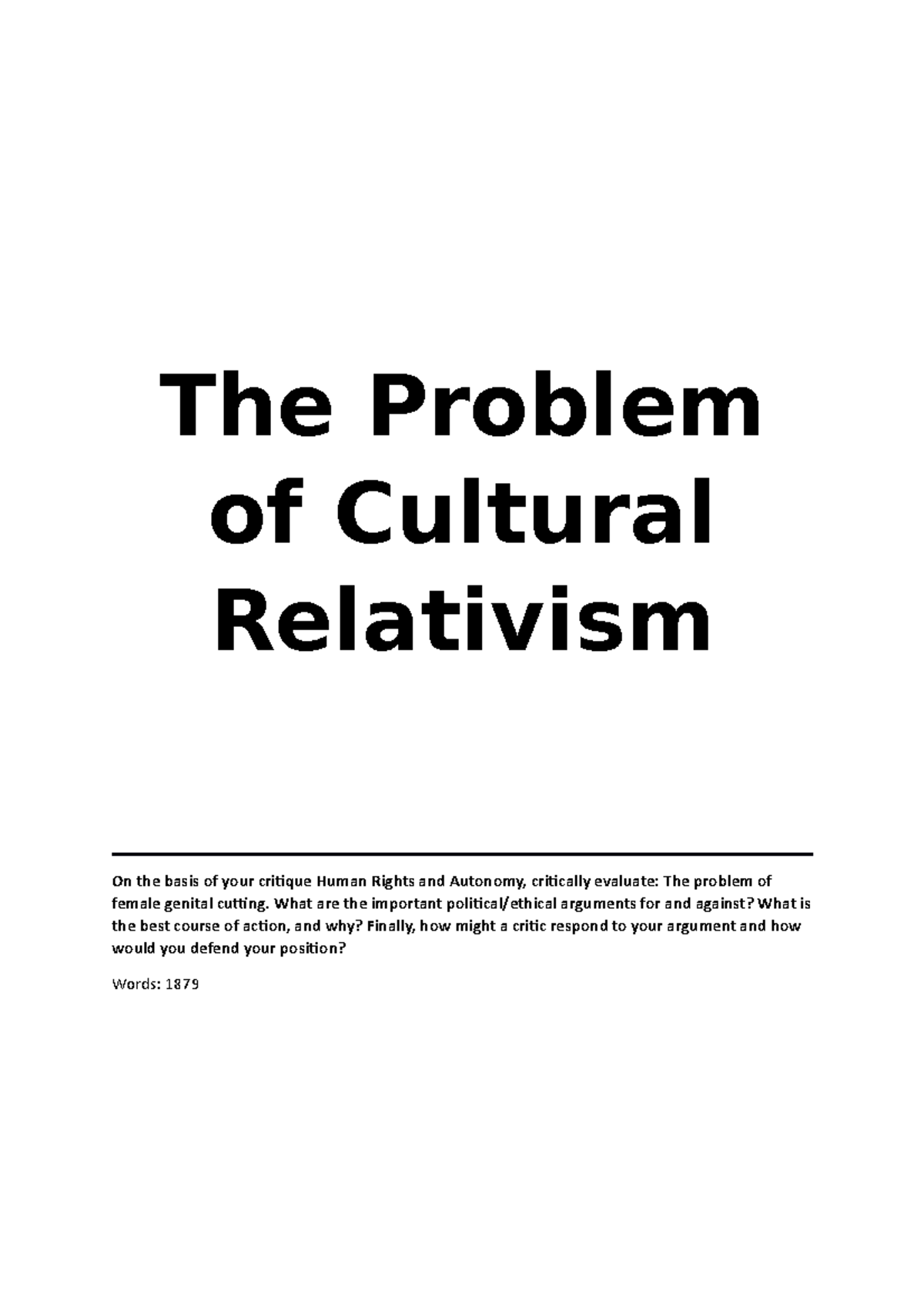cultural Relativism.docx - The Problem of Cultural Relativism On the ...
