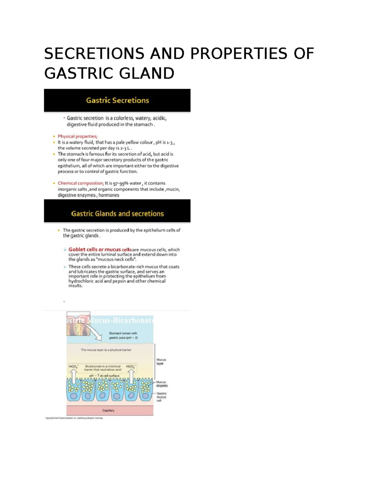 Secretions AND Properties OF Gastric Gland - SECRETIONS AND PROPERTIES ...