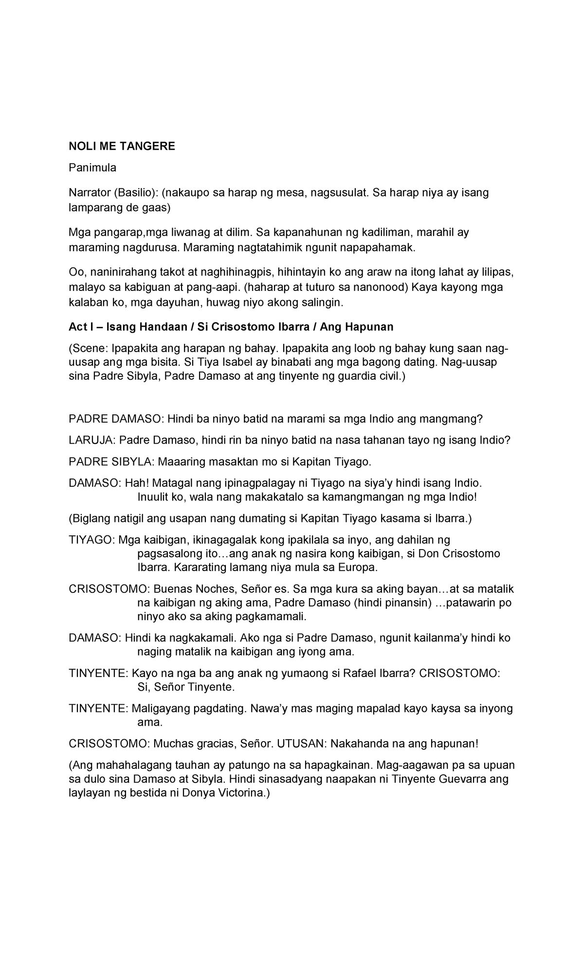 Final Script - READ - NOLI ME TANGERE Panimula Narrator (Basilio ...