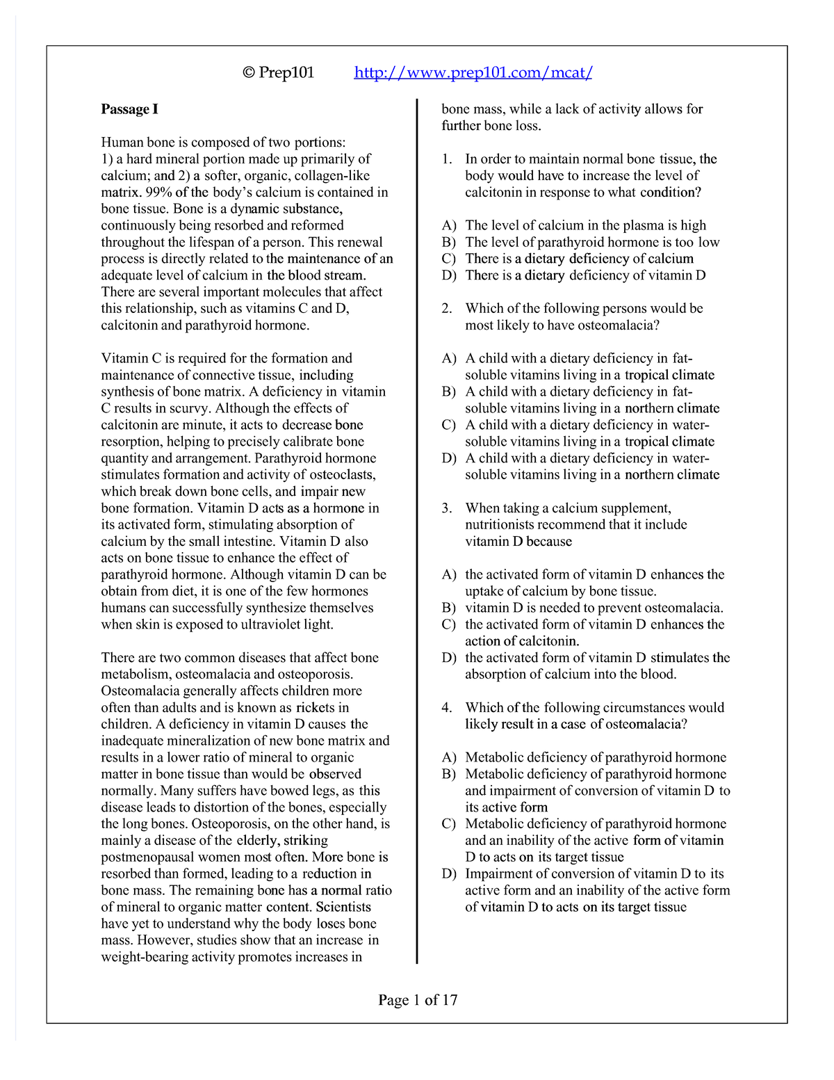 100 passage based biology questions - © Prep101© Prep101 prep101/mcat ...