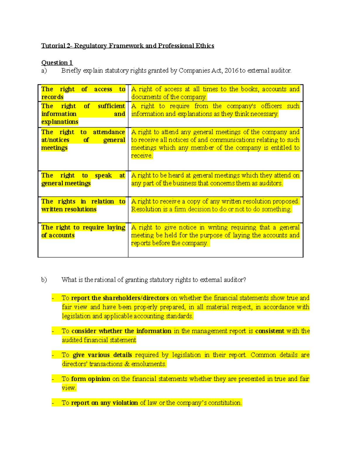 Tutorial 2 - About Auditing - Tutorial 2- Regulatory Framework and Professional Ethics Question ...