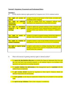 Tutorial 1 - ..... - TUTORIAL 1 Question 1: Importance of auditing To report if there are no ...
