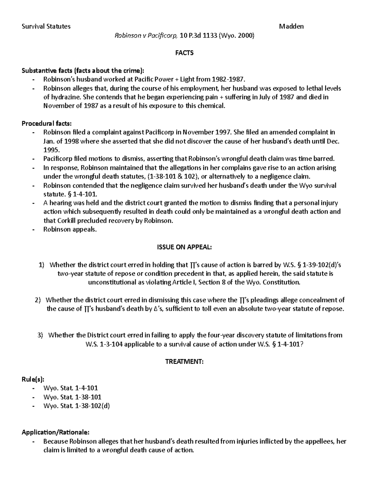 Brief - Robinson v Pacificorp - Survival Statutes Robinson v Pacificorp ...