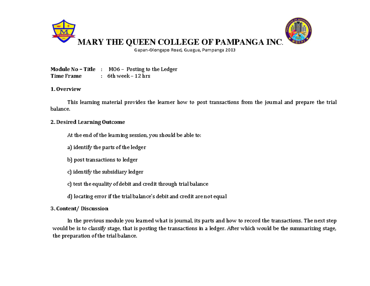 06a. Posting and Trial Balance - Gapan-Olongapo Road, Guagua, Pampanga ...
