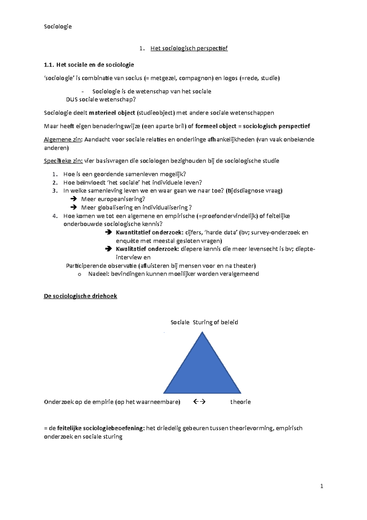 Sociologie - Het sociologisch perspectief 1. Het sociale en de ...