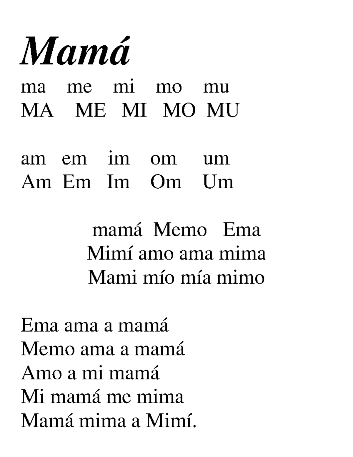 Leer-minjares-2 - Mamá ma me mi mo mu MA ME MI MO MU am em im om um Am ...