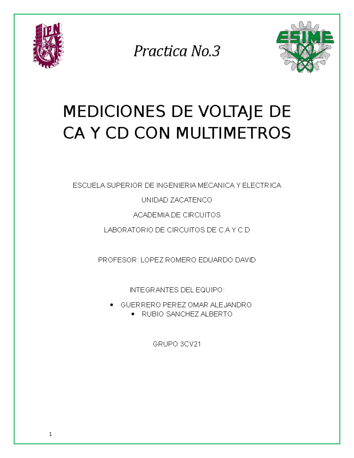 Practica 3 Circuitos de Cay Cd - Practica No. MEDICIONES DE VOLTAJE DE ...
