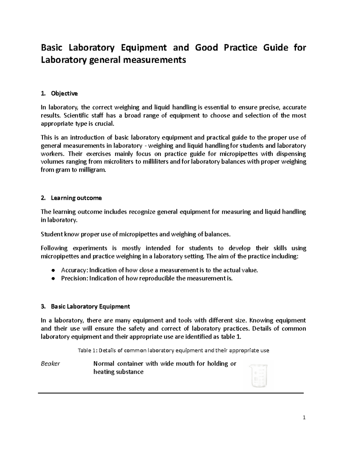 Basic Laboratory Equipment - Objective In laboratory, the correct ...