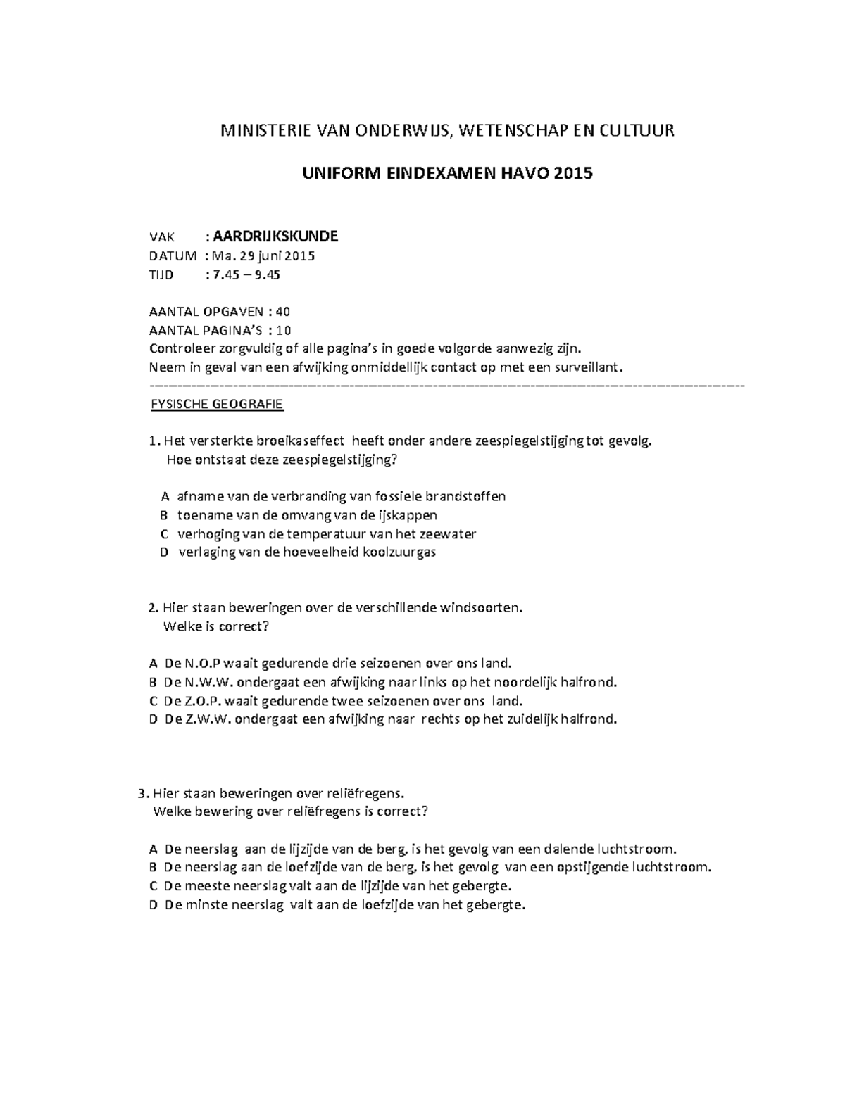 Eindex aardr 2015 havo - EXAMNE - MINISTERIE VAN ONDERWIJS, WETENSCHAP ...
