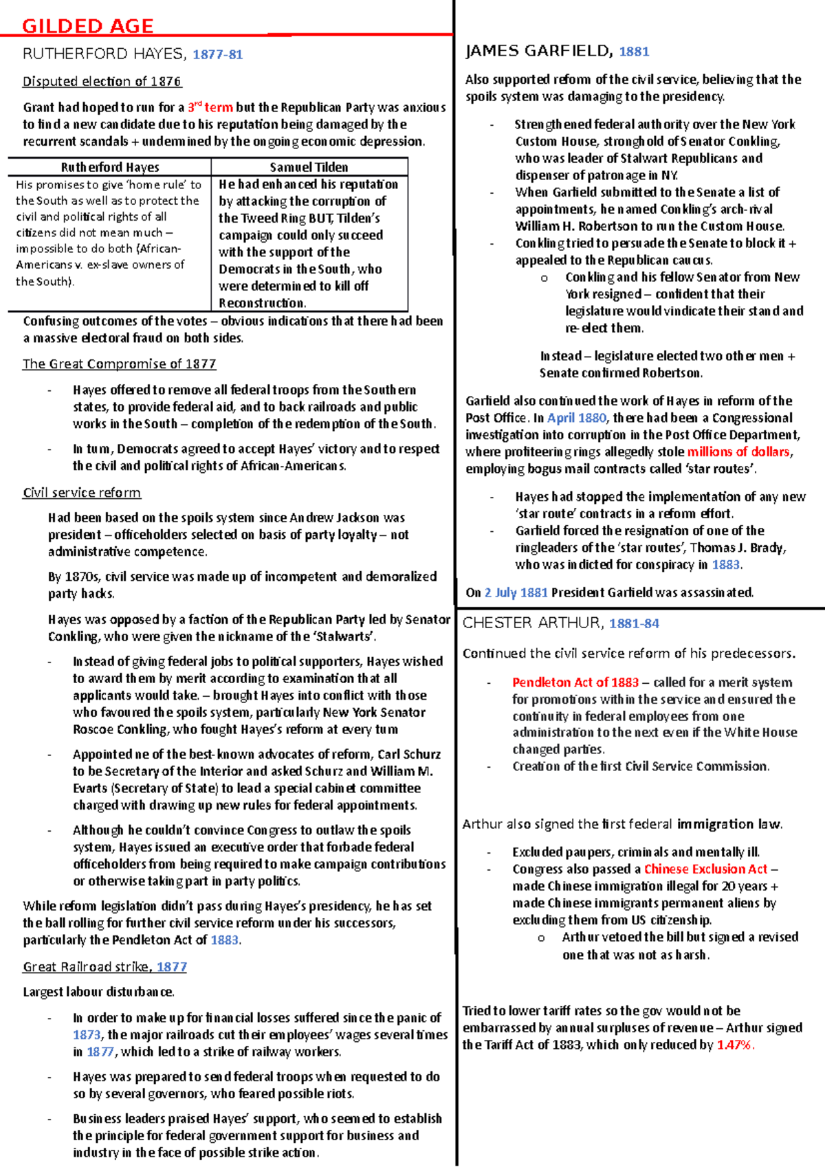 Gilded AGE Presidents - JAMES GARFIELD, 1881 Also supported reform of ...