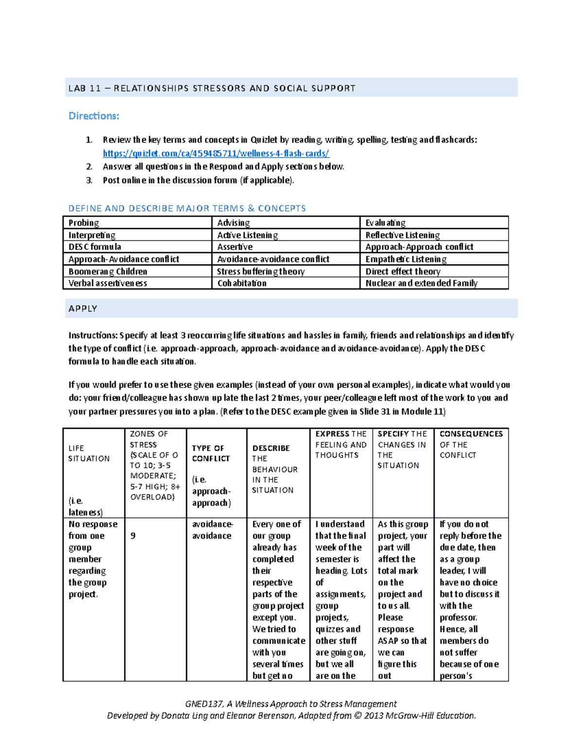 GNED 137 - Lab 11 - LAB 11 – RELATIONSHIPS STRESSORS AND SOCIAL SUPPORT ...