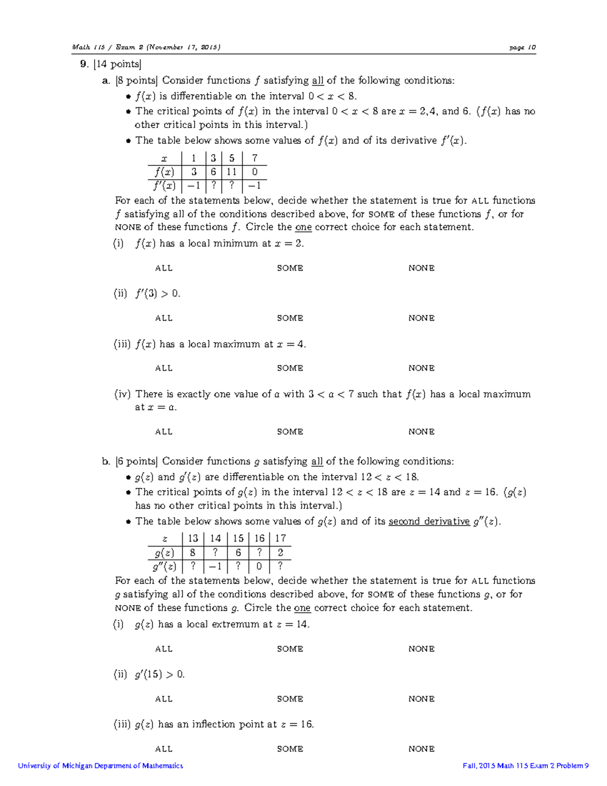 P9 - Practice Question for Midterm - Math 115 / Exam 2 (November 17 ...