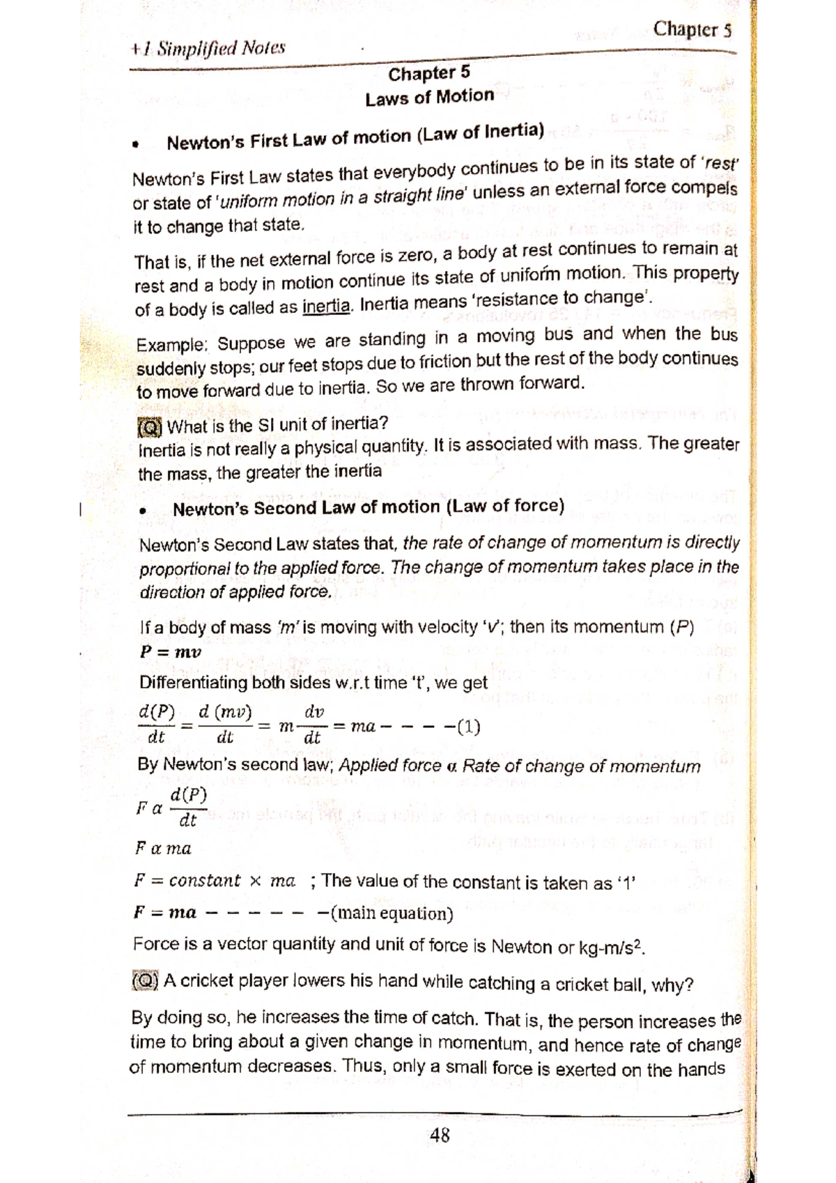 LAWS OF Motion 11th 5th chapter simplified notes - Physics - Studocu