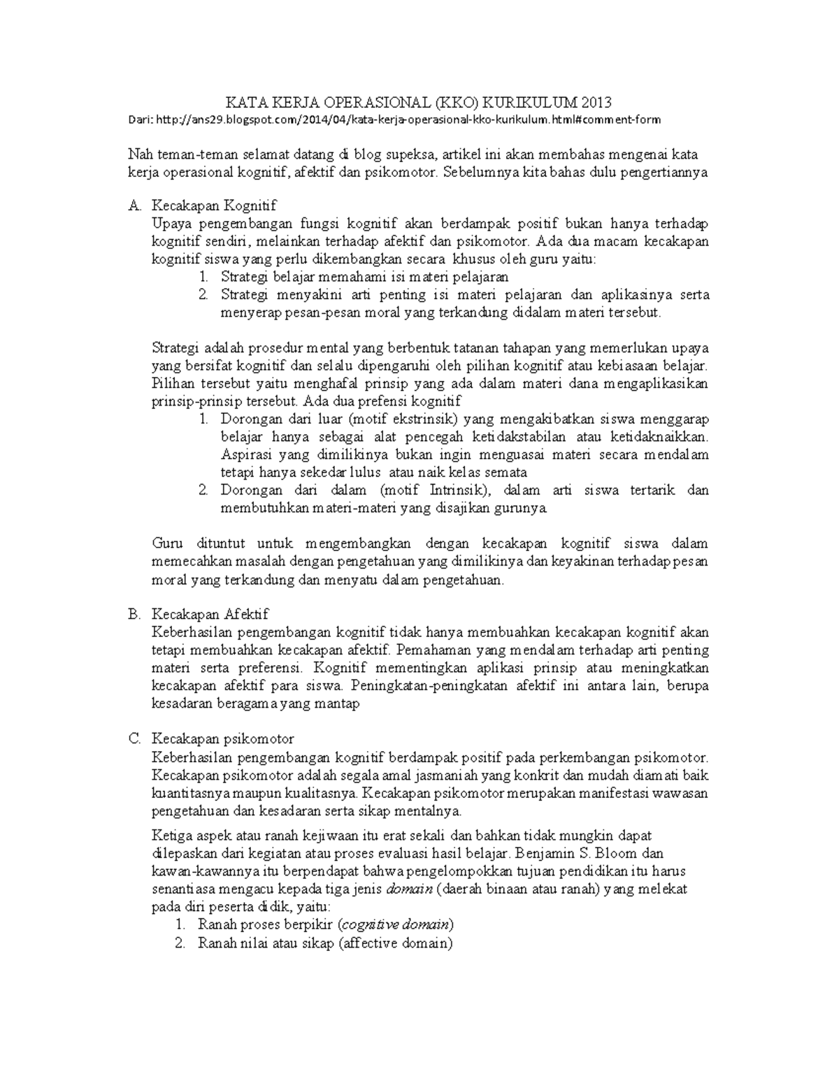 KATA Kerja Operasional (KKO) Kurikulum 2013 - KATA KERJA OPERASIONAL ...