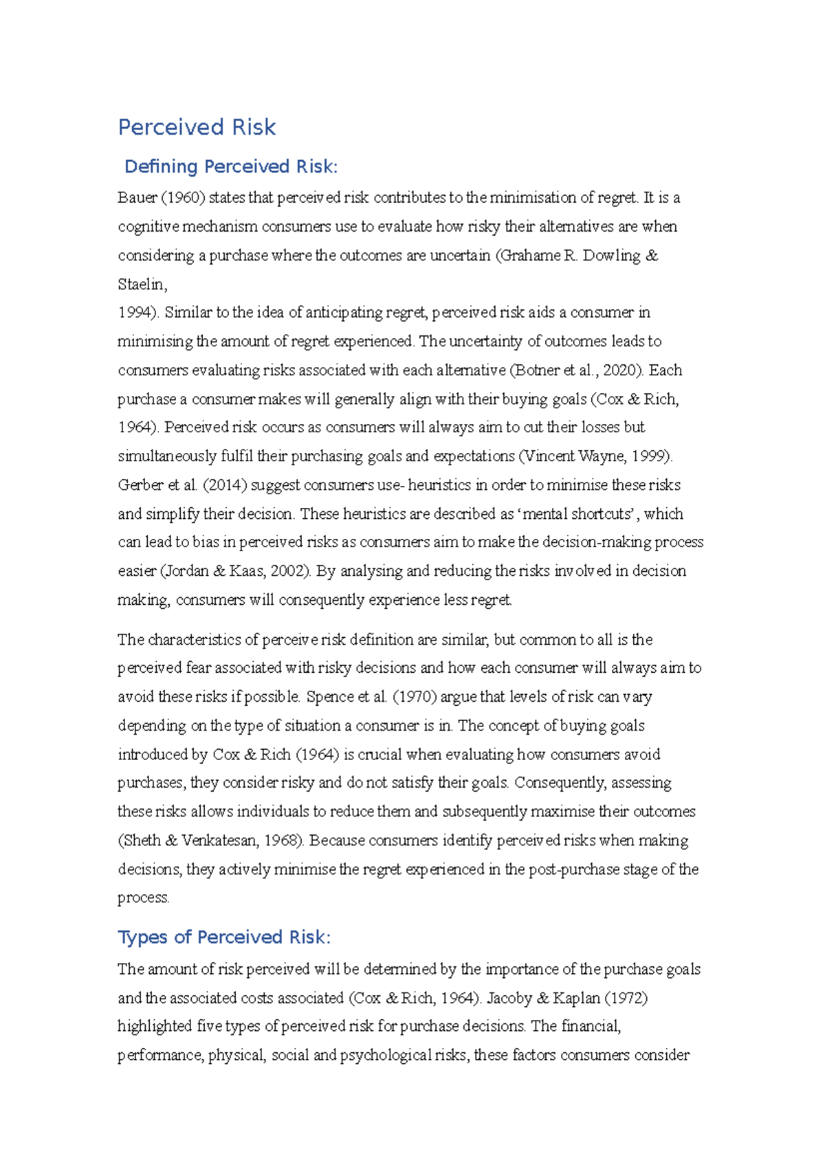 Perceived Risk - Perceived Risk Defining Perceived Risk: Bauer (1960 ...