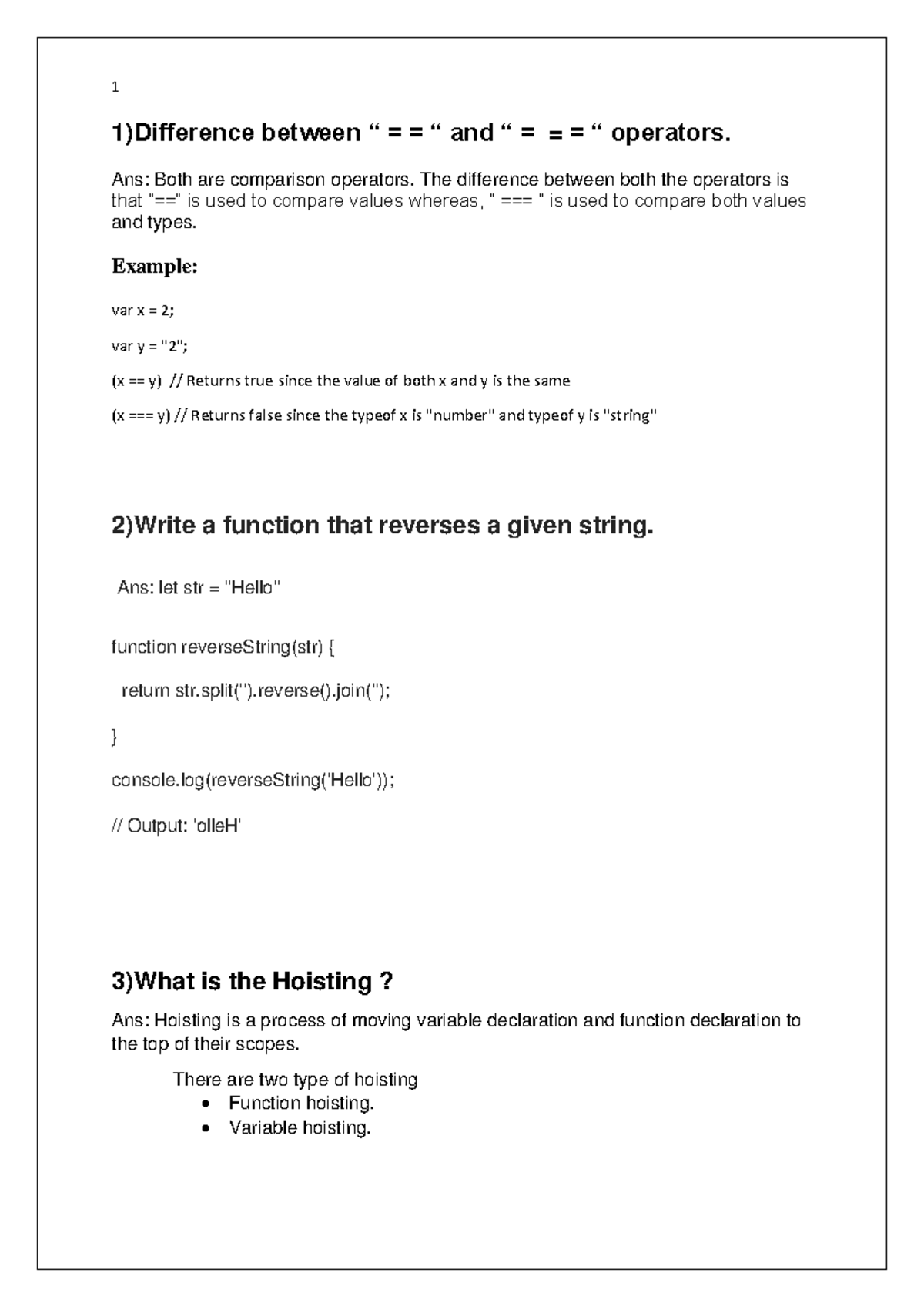 Interview que merged - 1 )Difference between “ = = “ and ...