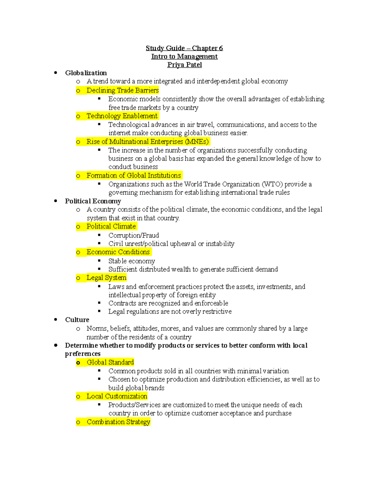 Study Guide - Chapter 6 - Study Guide – Chapter 6 Intro to Management ...