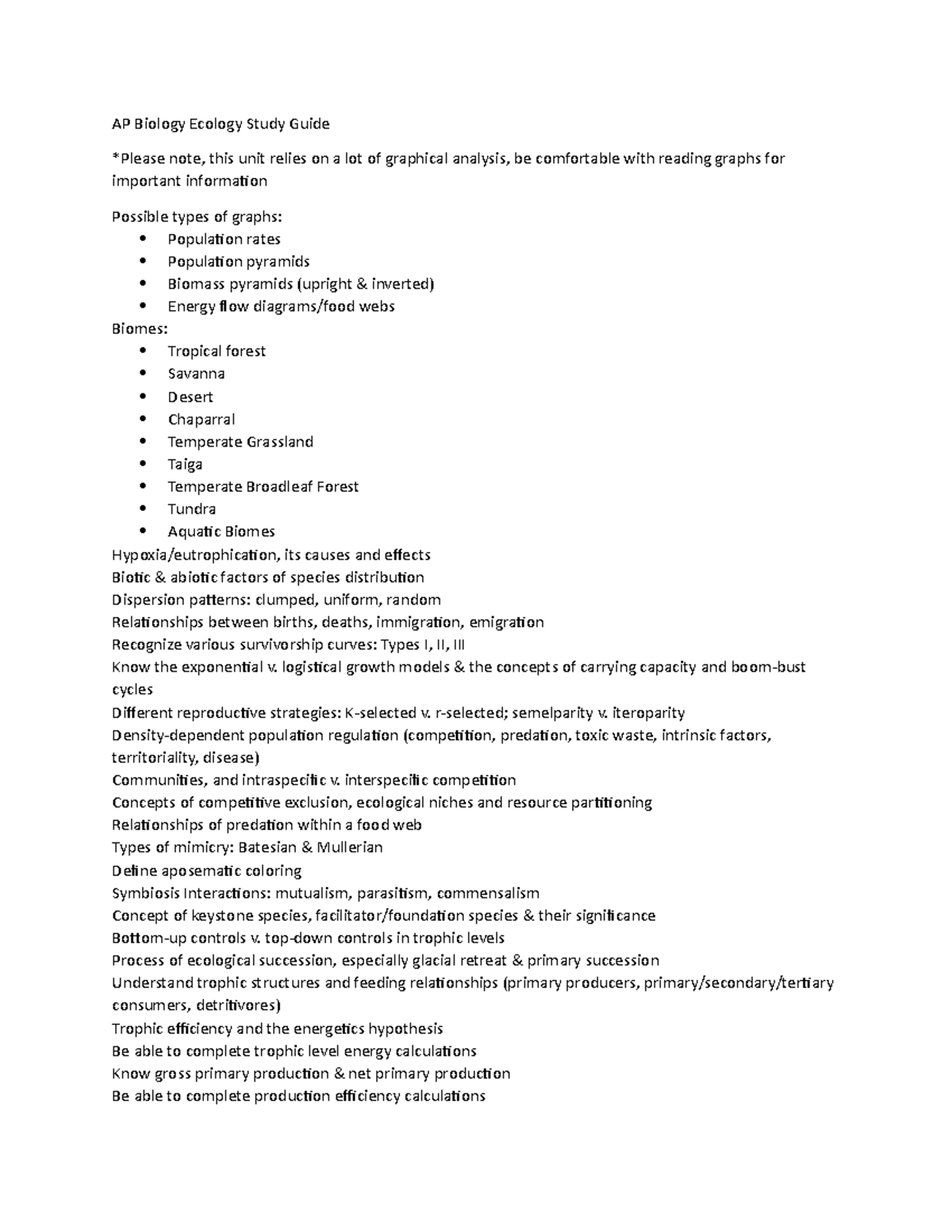 AP Biology Ecology Study Guide 2018 - AP Biology Ecology Study Guide ...