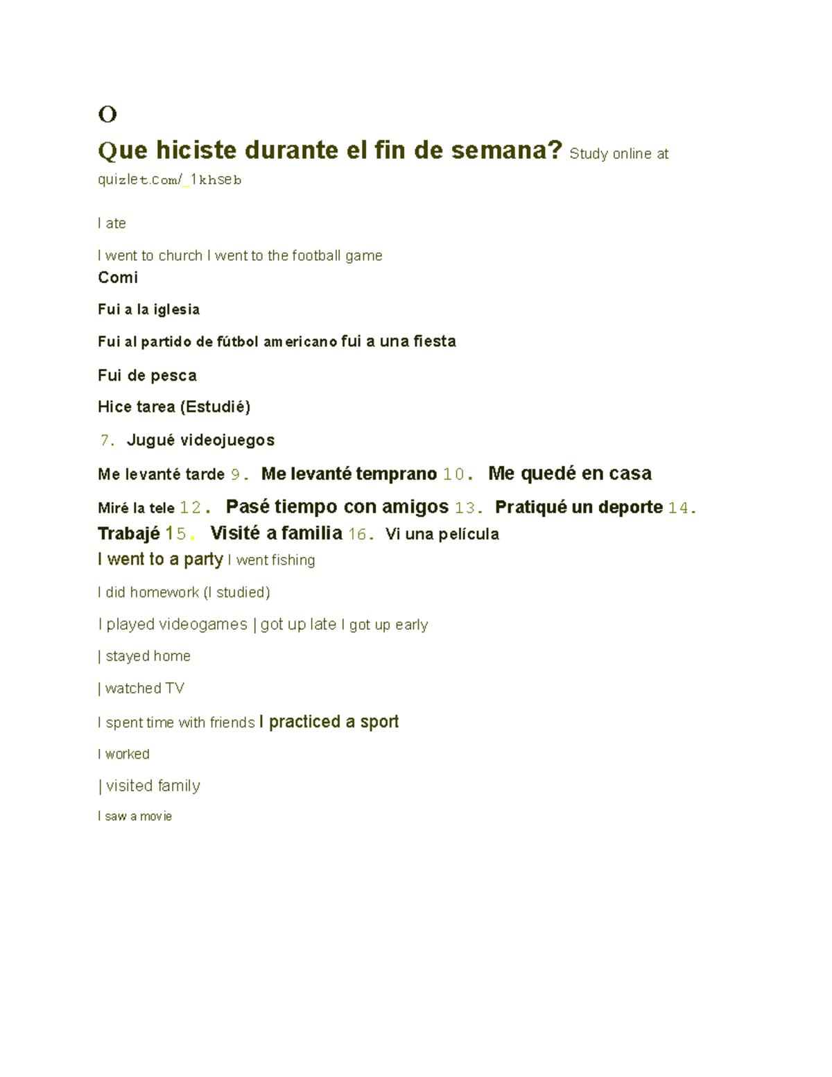 Weekend chat prompts - O Que hiciste durante el fin de semana? Study ...