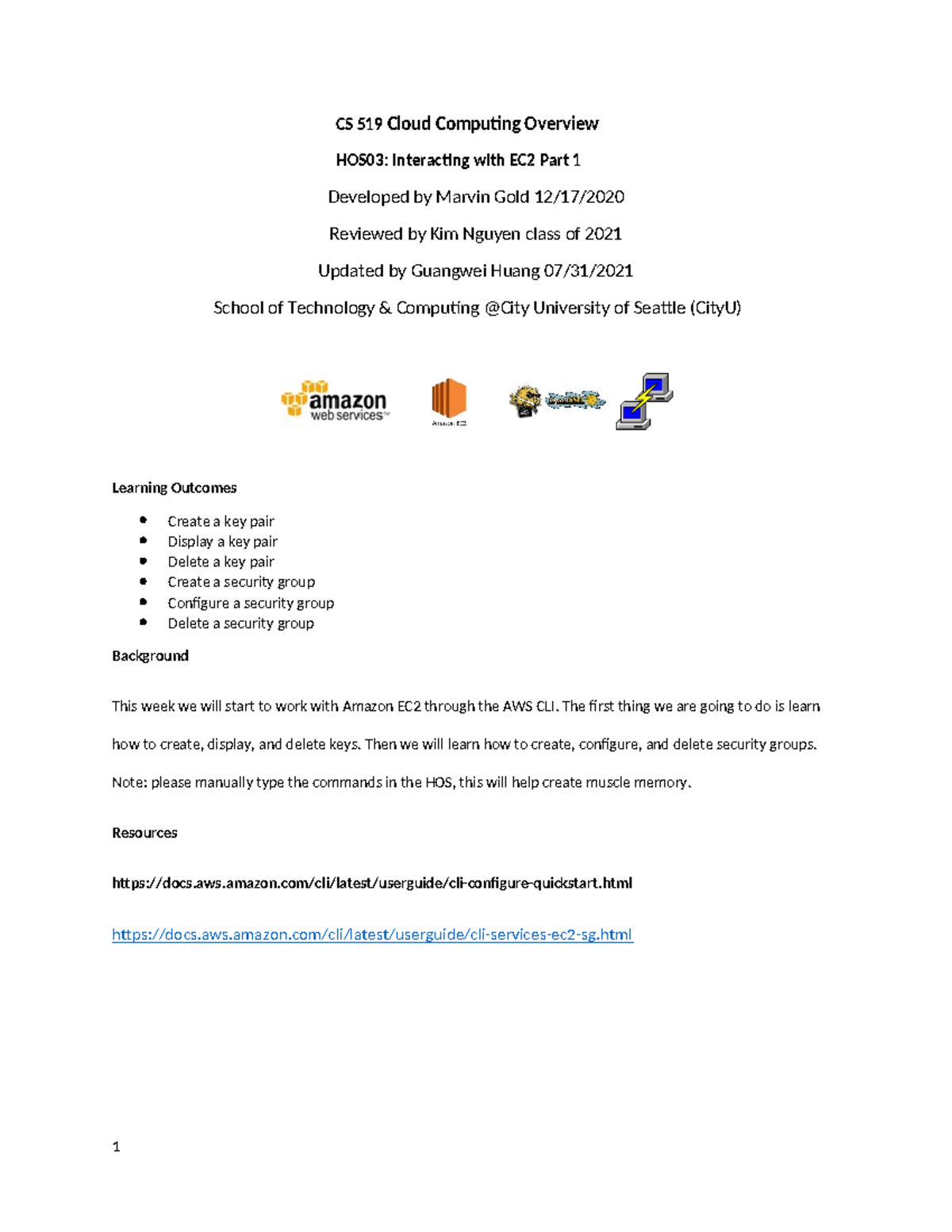 HOS03 AWS CLI Amazon EC2 Part 1 Gayatri SOni - CS 519 Cloud Computing Overview HOS03 ...