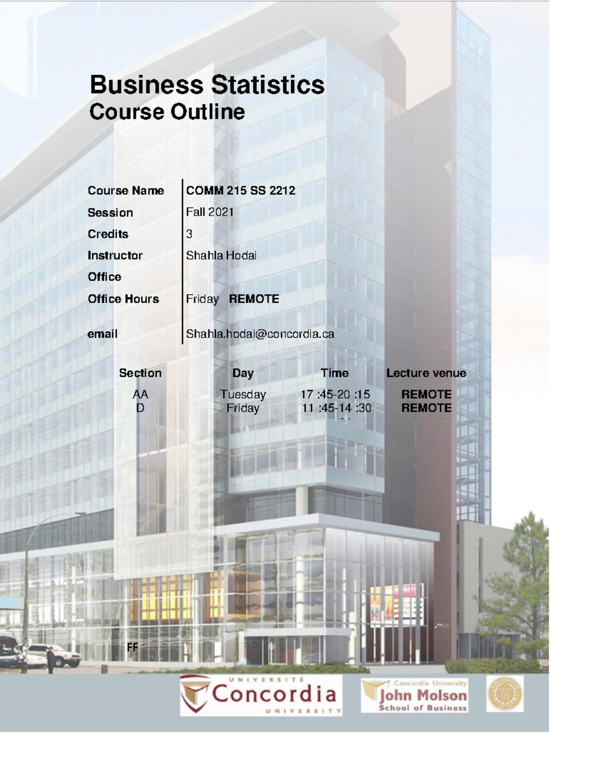 COMM215 Sec AAD Course Outline Fall 2021 AAand D - FF Business ...