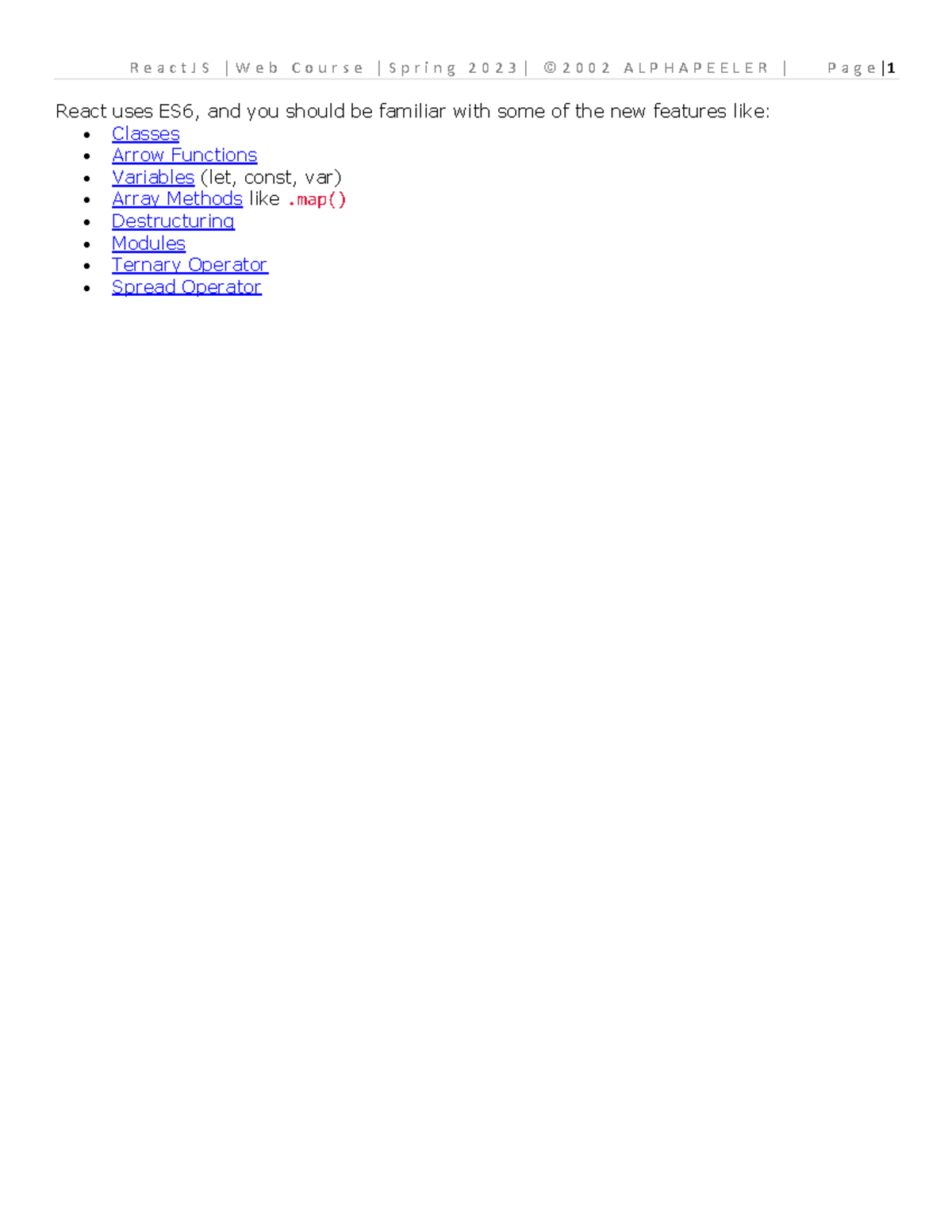 05react Ecma Script React Uses Es6 And You Should Be Familiar With Some Of The New Features