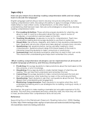 [Solved] What reading comprehension strategies can be implemented at ...