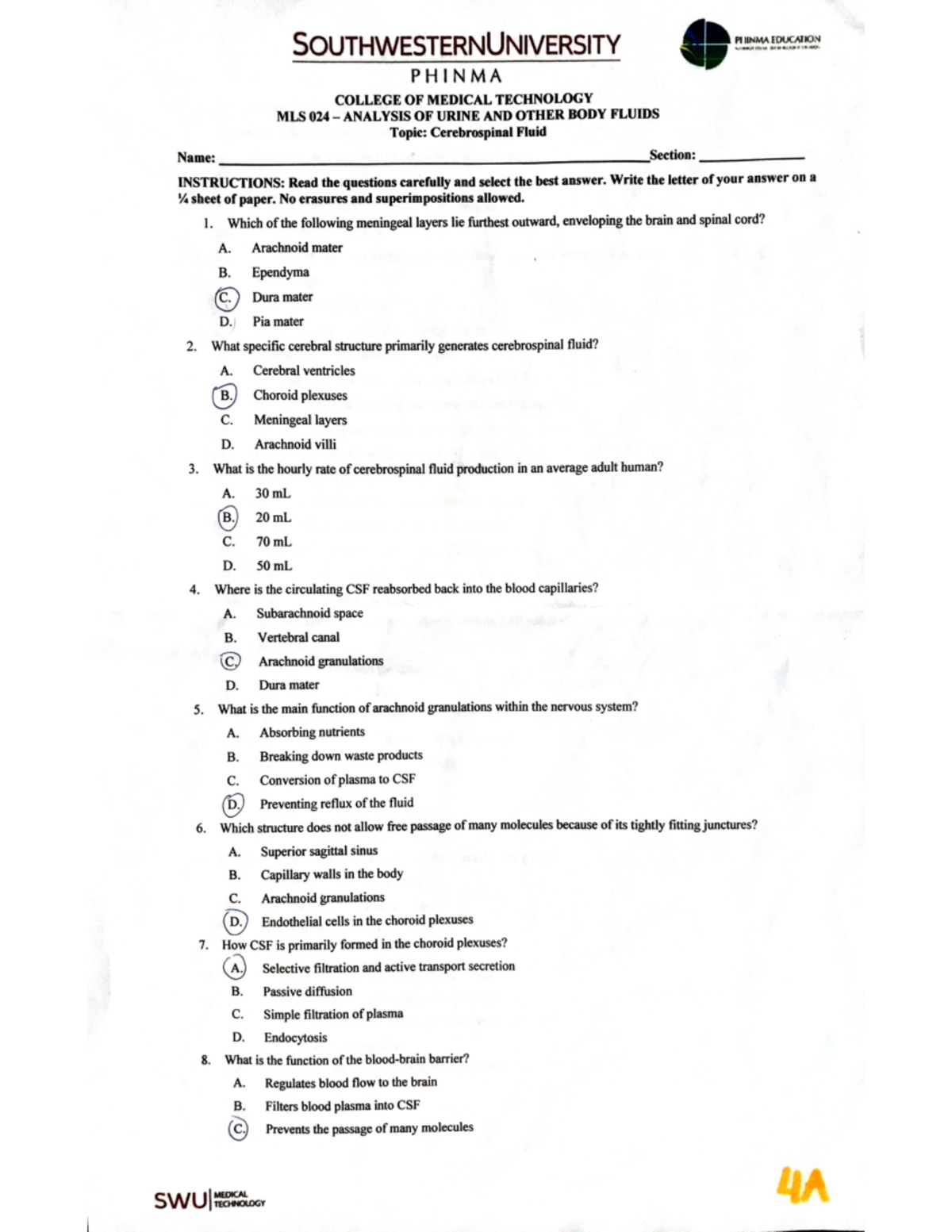 CSF- Questionnaire - Medtech - Studocu