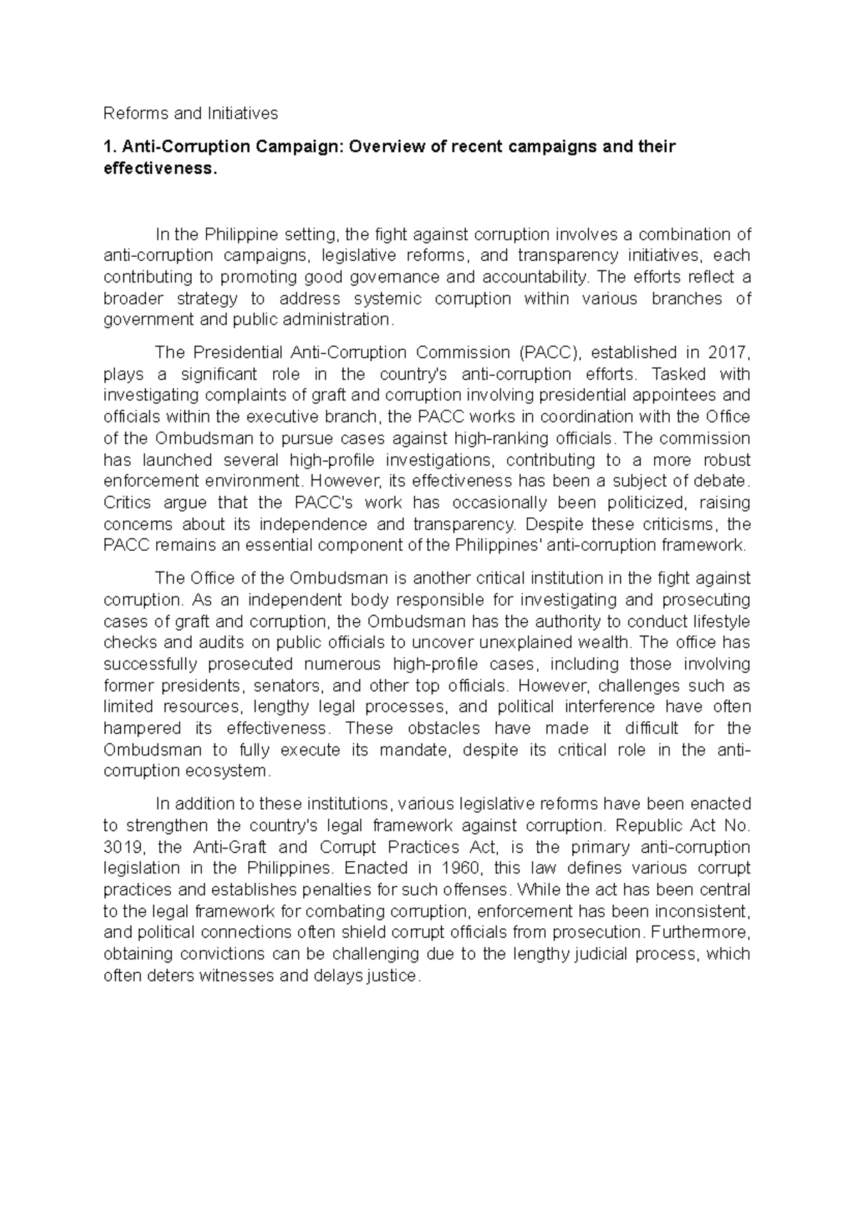 Reforms and Initiatives - Reforms and Initiatives Anti-Corruption ...