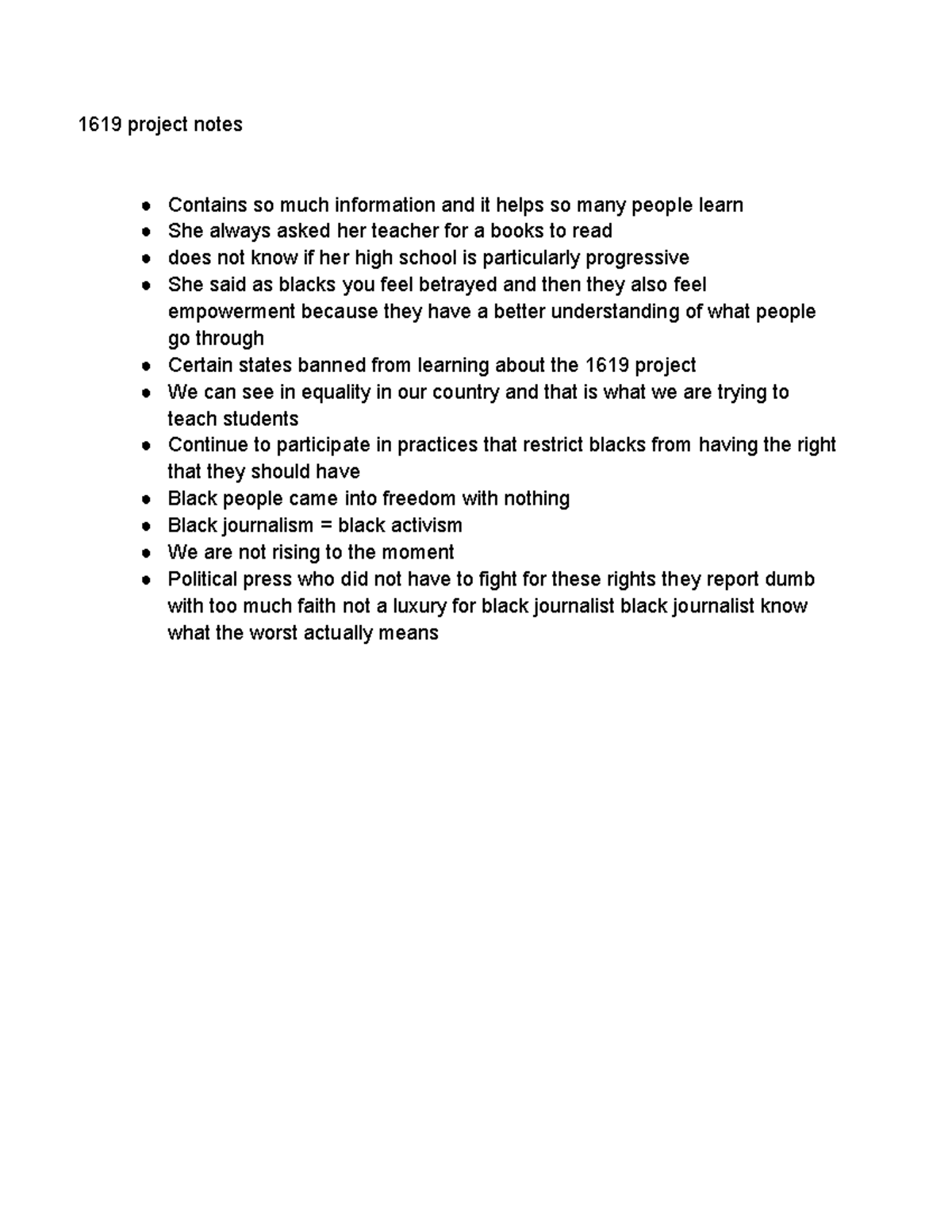 1619 prohect notes pt 1 - professor bizin - 1619 project notes Contains ...