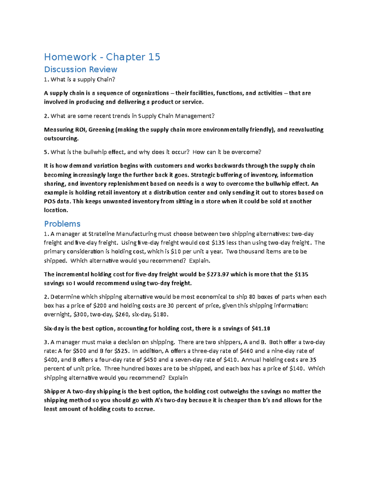 MSC 385 - Homework - Chapter 15 - DR PR - Homework - Chapter 15 ...