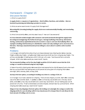 MSC 385 - Homework - Chapter 6 - DR PR - Homework - Chapter 6 Discussion Review Briefly describe ...