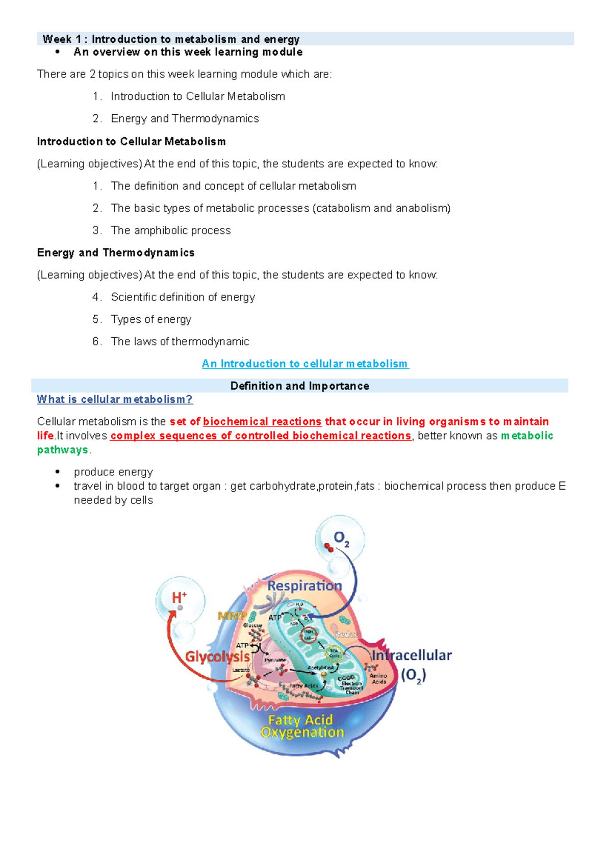 Week 1 (done) - cellmet - Week 1 : Introduction to metabolism and ...