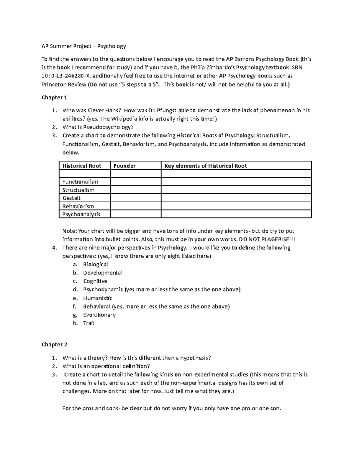 AP Psychology Summer Project - AP Summer Project – Psychology To find ...