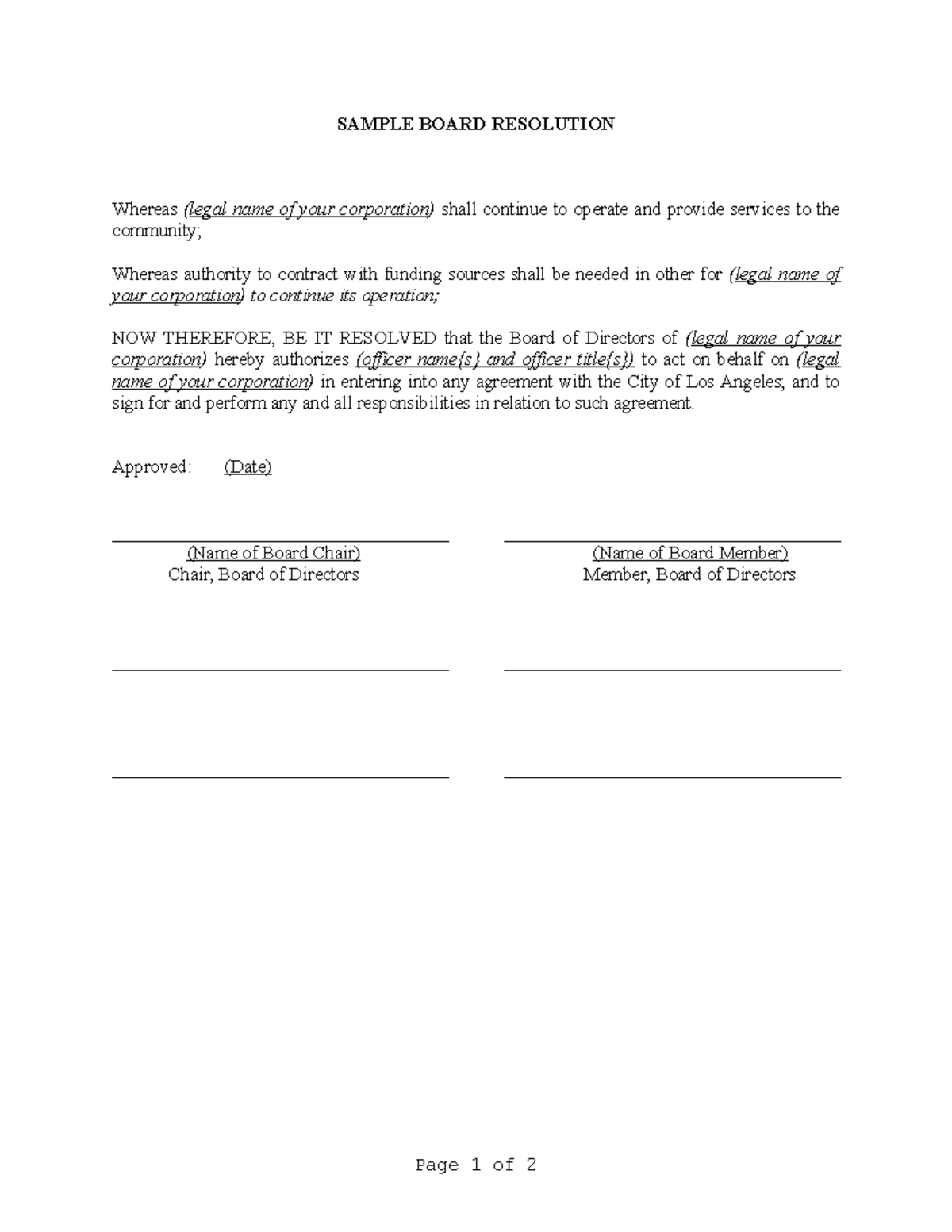 Board solution template 02 - SAMPLE BOARD RESOLUTION Whereas (legal ...