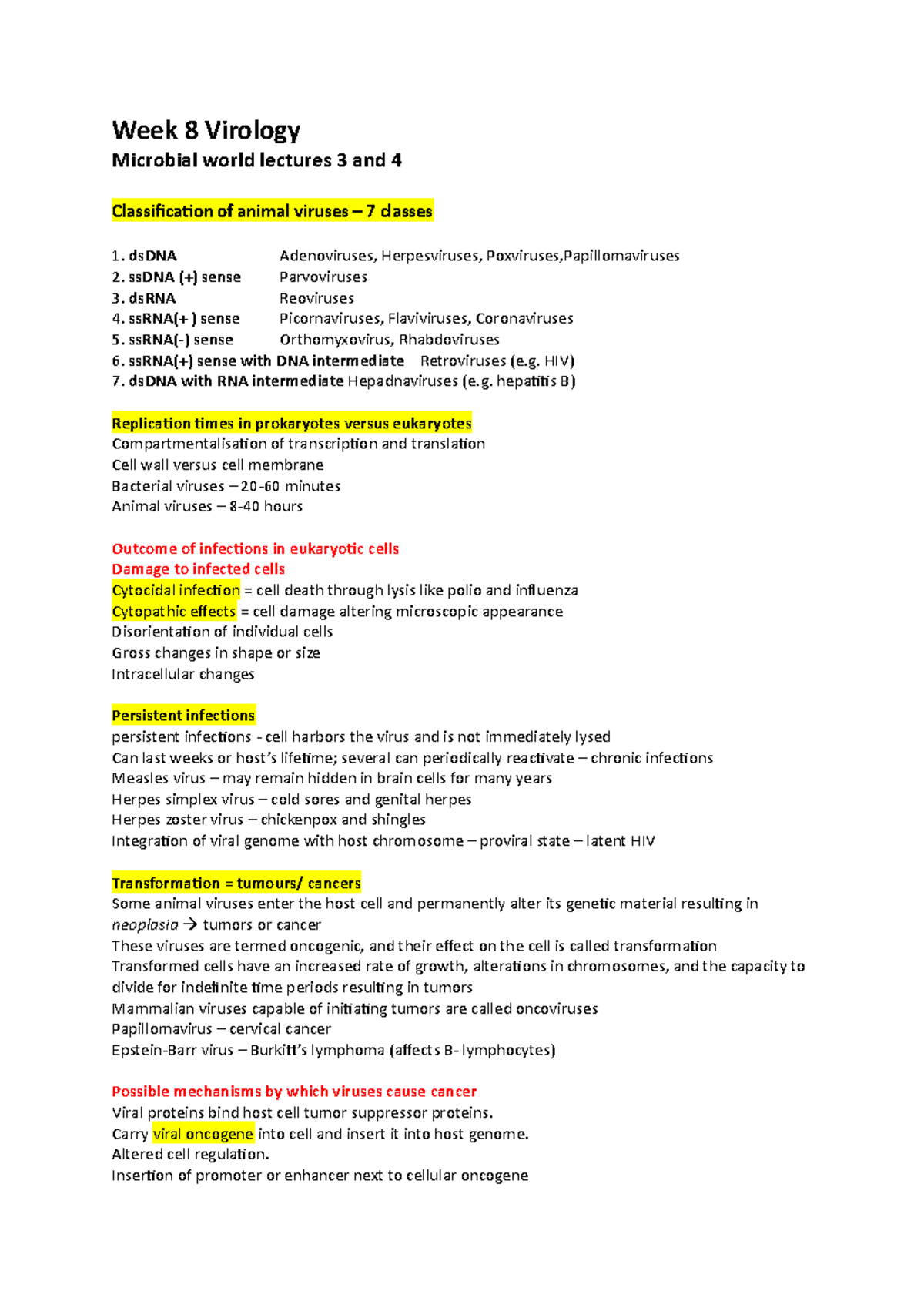 Week 8 Virology lecture notes - Week 8 Virology Microbial world ...