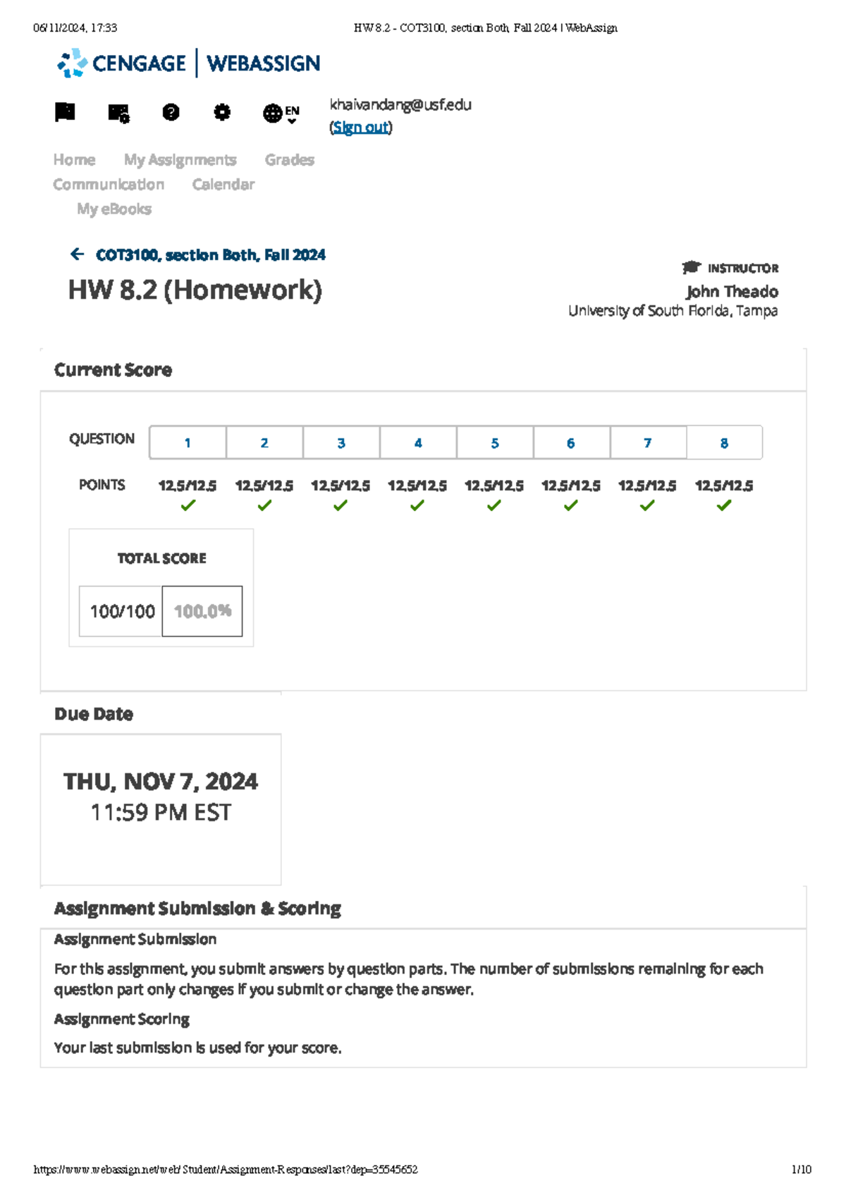 8 - Assingment - EN khaivandang@usf (Sign out) COT3100, section Both, Fall 2024 HW 8 (Homework ...
