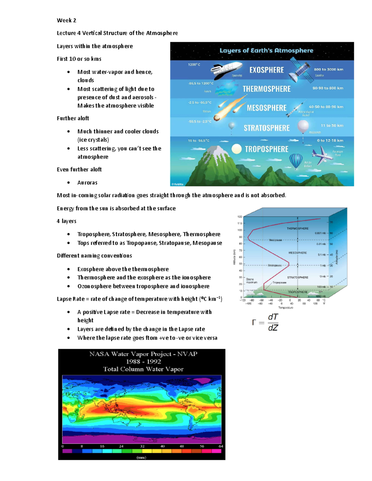 Lecture 4 Vertical Structure Of The Atmosphere Notes Week 2 Lecture 4 VerƟcal Structure Of